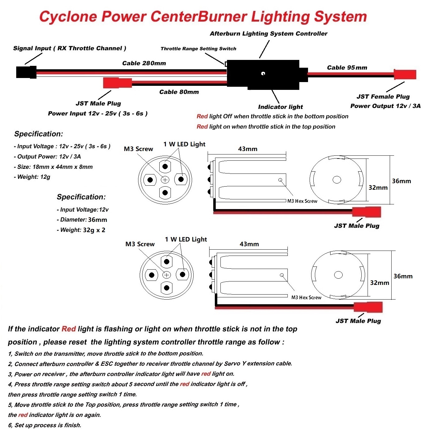 Cyclone Power 32mm CenterBurner Lighting System With Twin Light For FMS ...